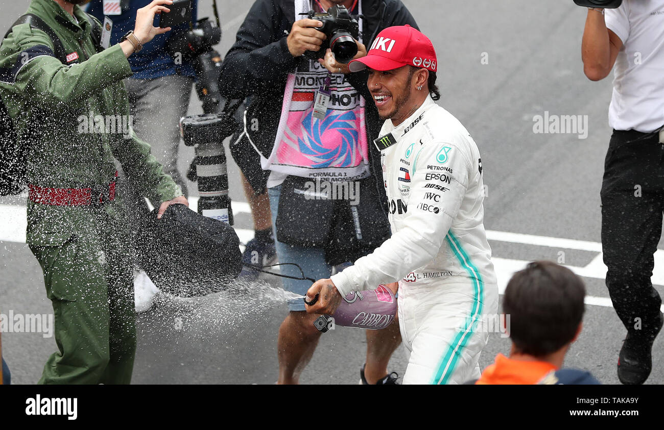 Mercedes Lewis Hamilton celebrates his victory during the 2019 Monaco ...