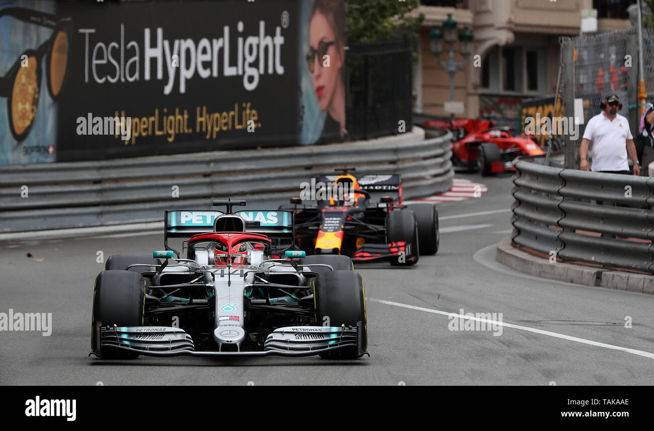 Mercedes' Lewis Hamilton leads Red Bull's Max Verstappen during the ...