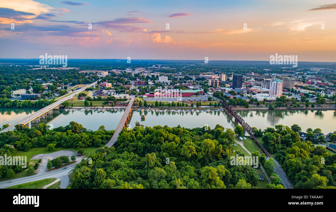 Augusta, Georgia, USA Downtown Skyline Aerial along the Savannah River ...