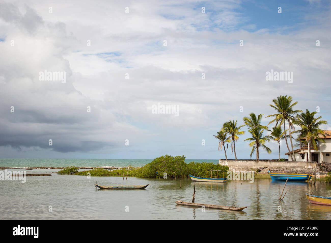 Boats on the sea. Santa Cruz Cabralia, Bahia, Brazil Stock Photo - Alamy