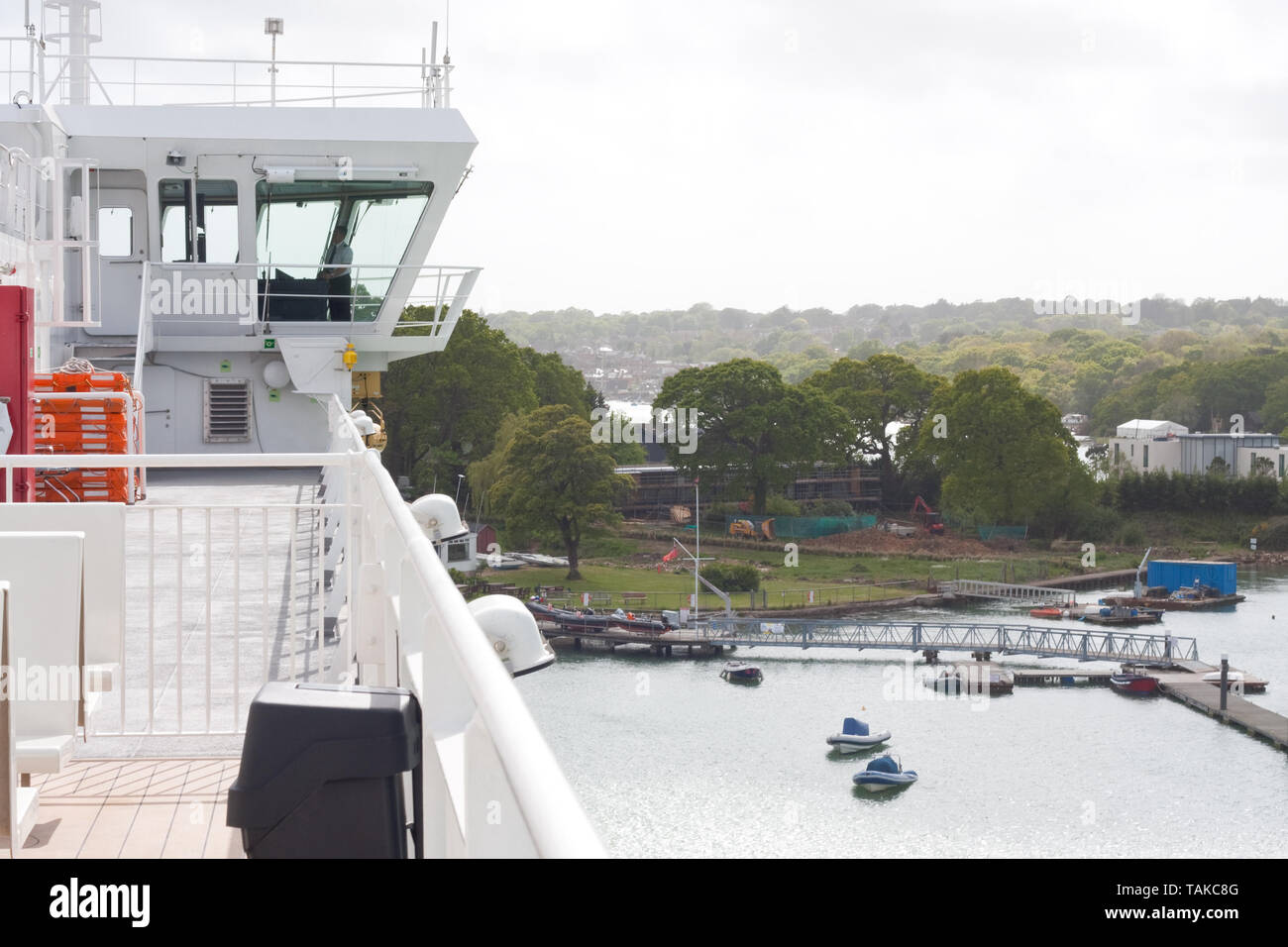 View of the ship's crew as seen from the deck of a passenger ferry as ...