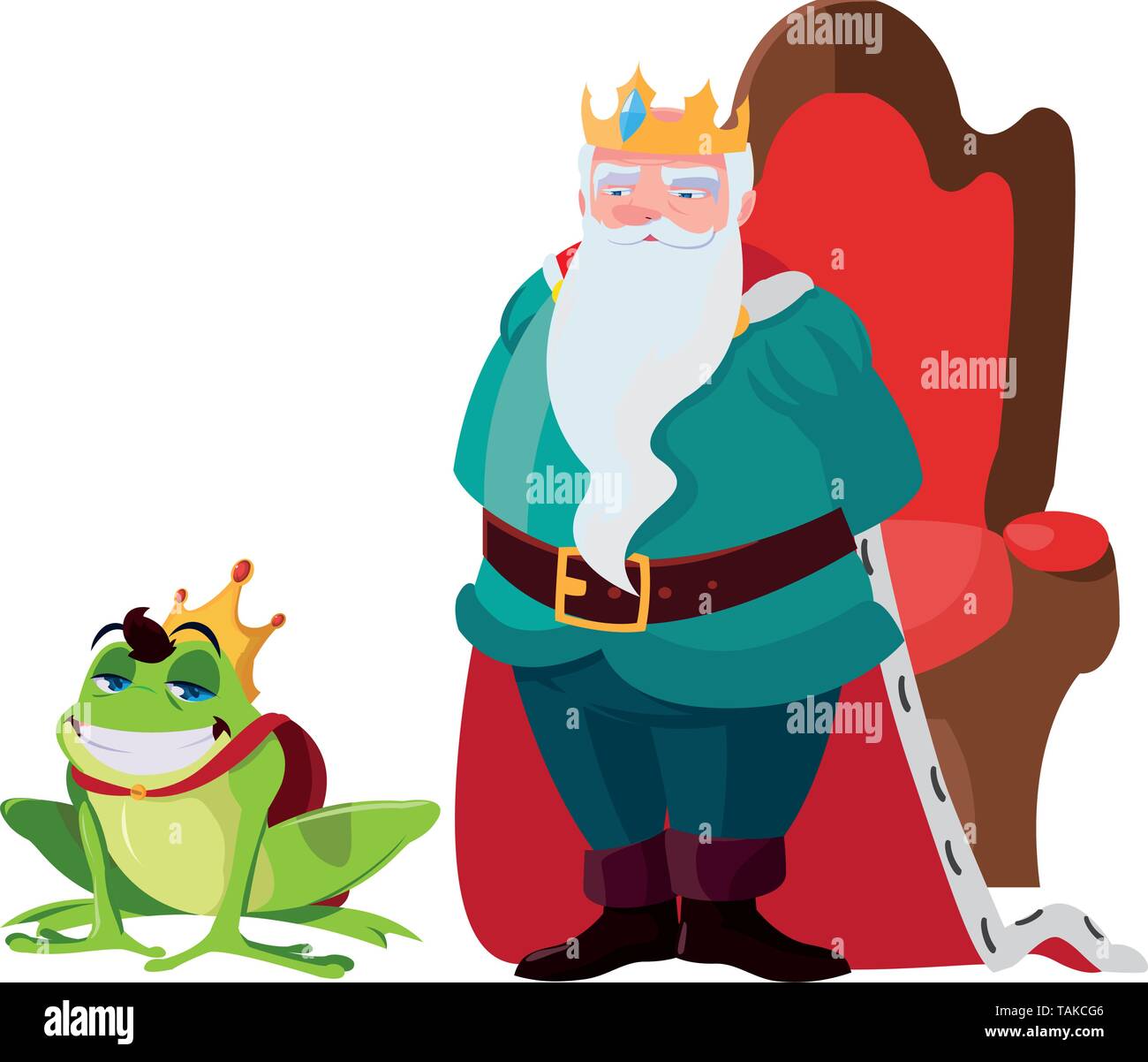 king on throne with toad prince characters vector illustration design ...