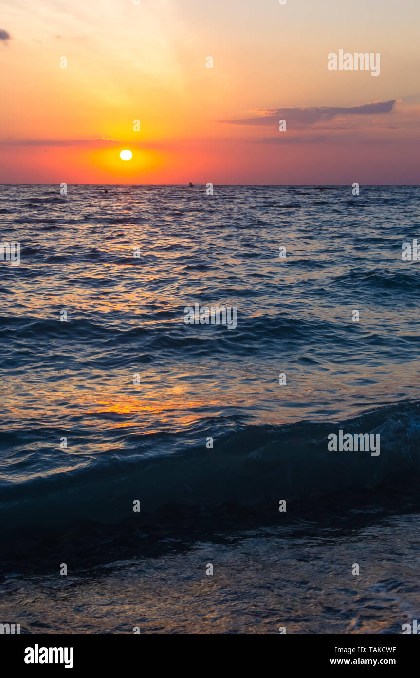 Summer sea sunset, the sun, waves and clouds, beautiful dramatic ...
