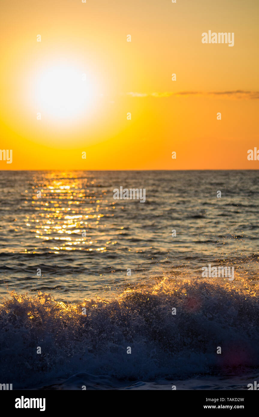 Summer sea sunset, the sun, waves and clouds, beautiful dramatic ...