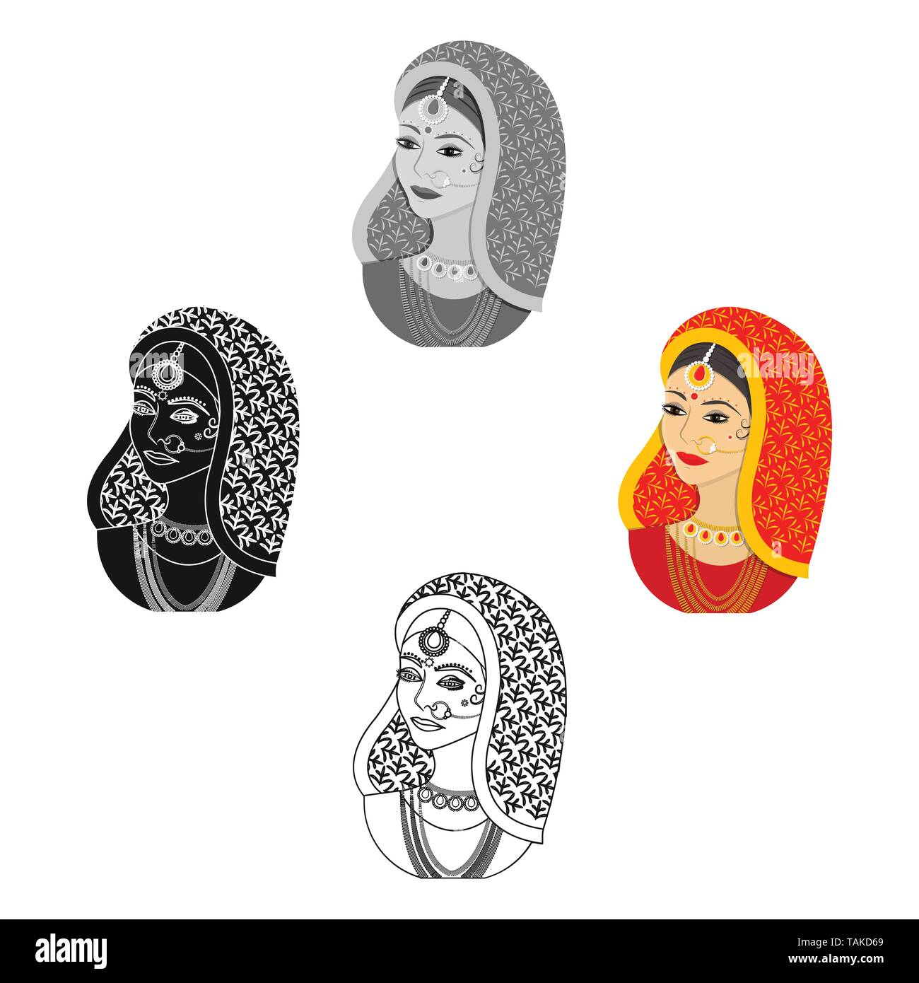 Indian woman icon in cartoon,black style isolated on white background ...