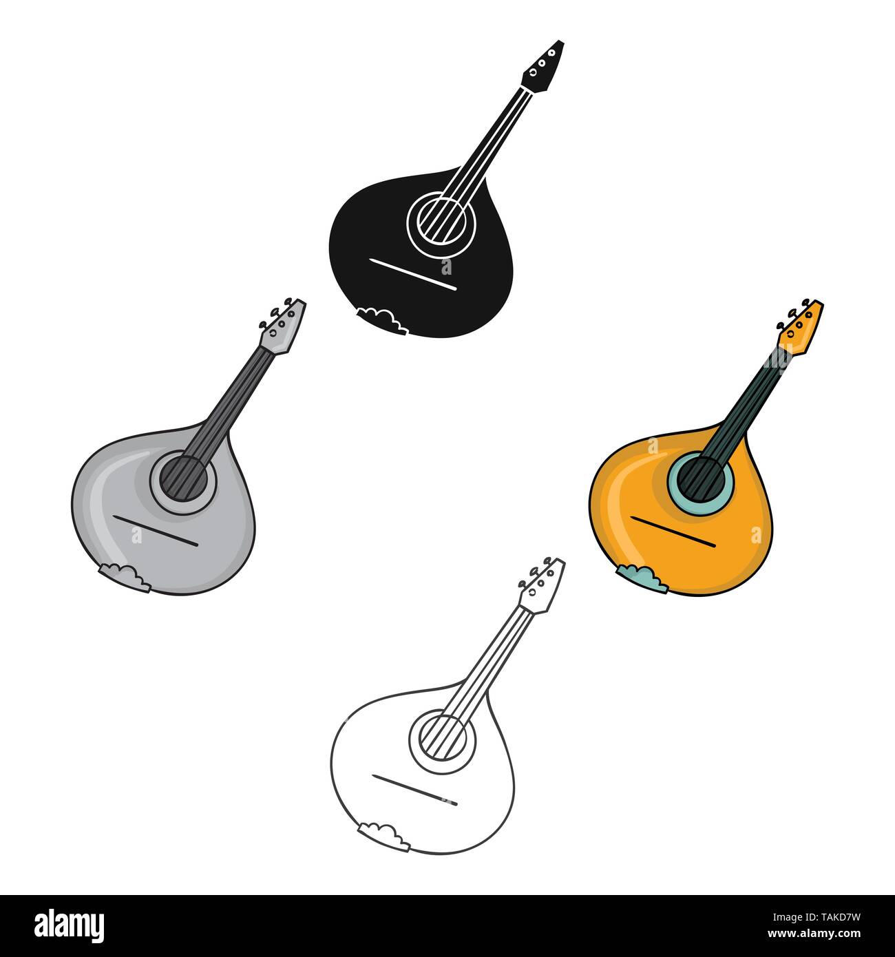 Italian mandolin icon in cartoon,black style isolated on white ...