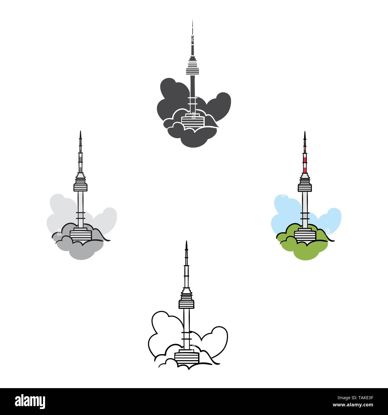 Seoul tower icon in cartoon,black style isolated on white background ...