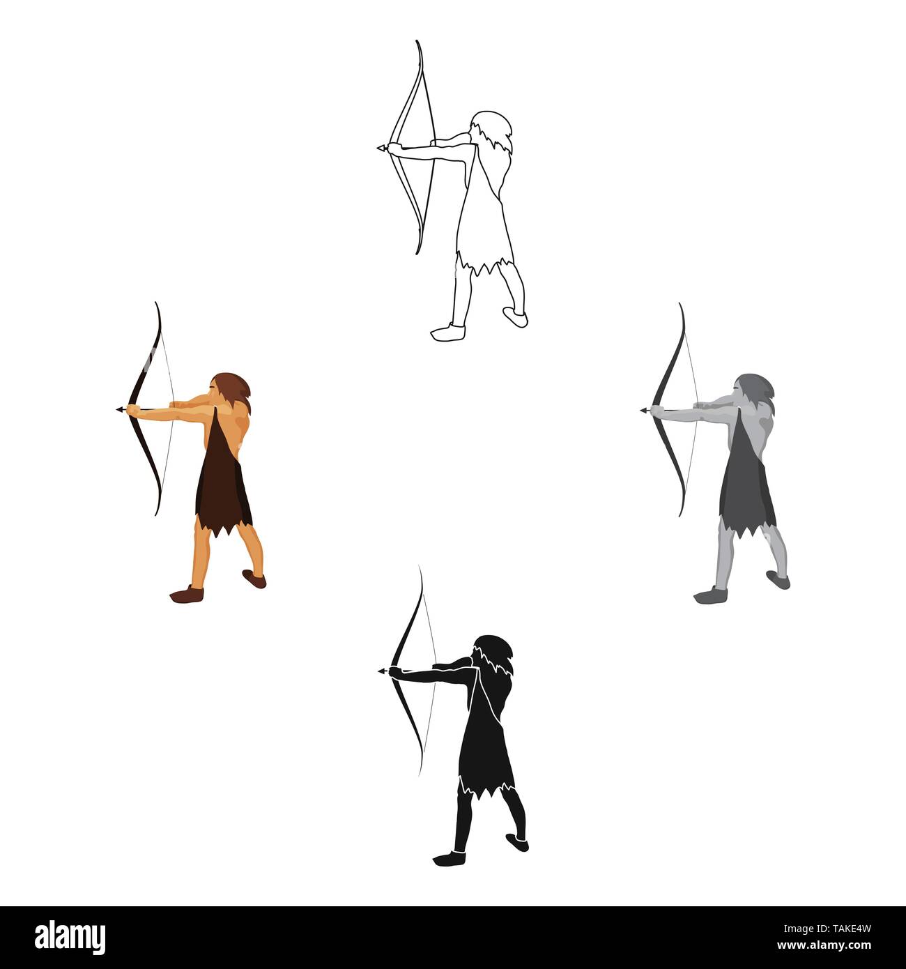 Caveman with bow and arrow icon in cartoon,black style isolated on ...