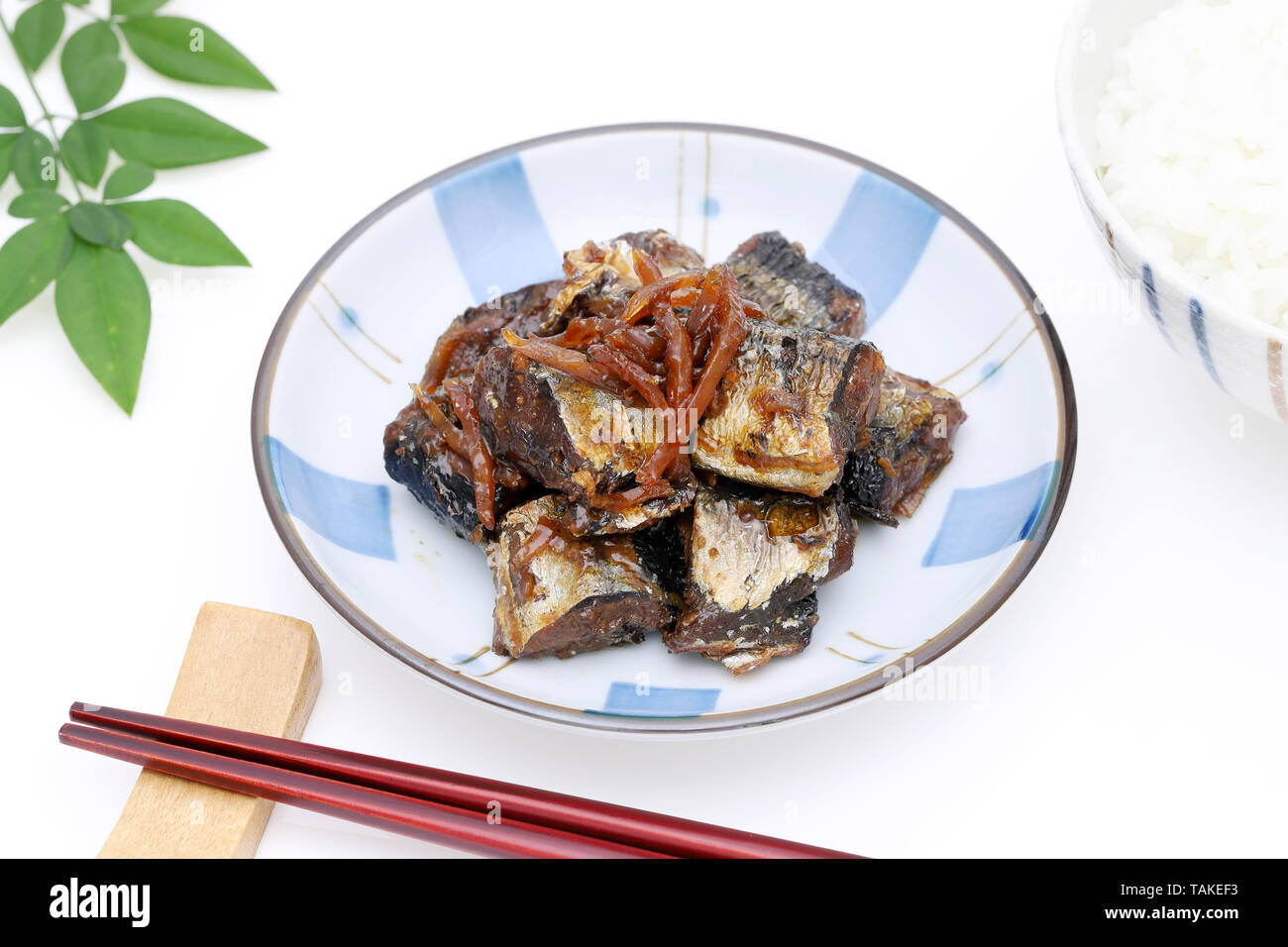 Japanese food, Tsukudani of pike fish on white background Stock Photo ...