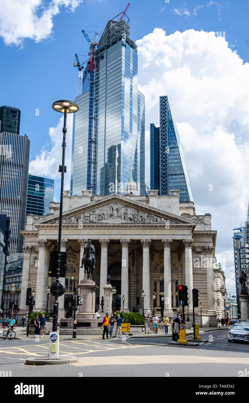 The London Skyline featuring old architecture of The Royal Exchange ...