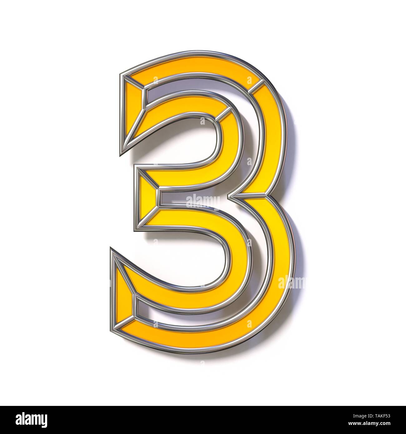 Orange metal wire font Number 3 THREE 3D rendering illustration ...