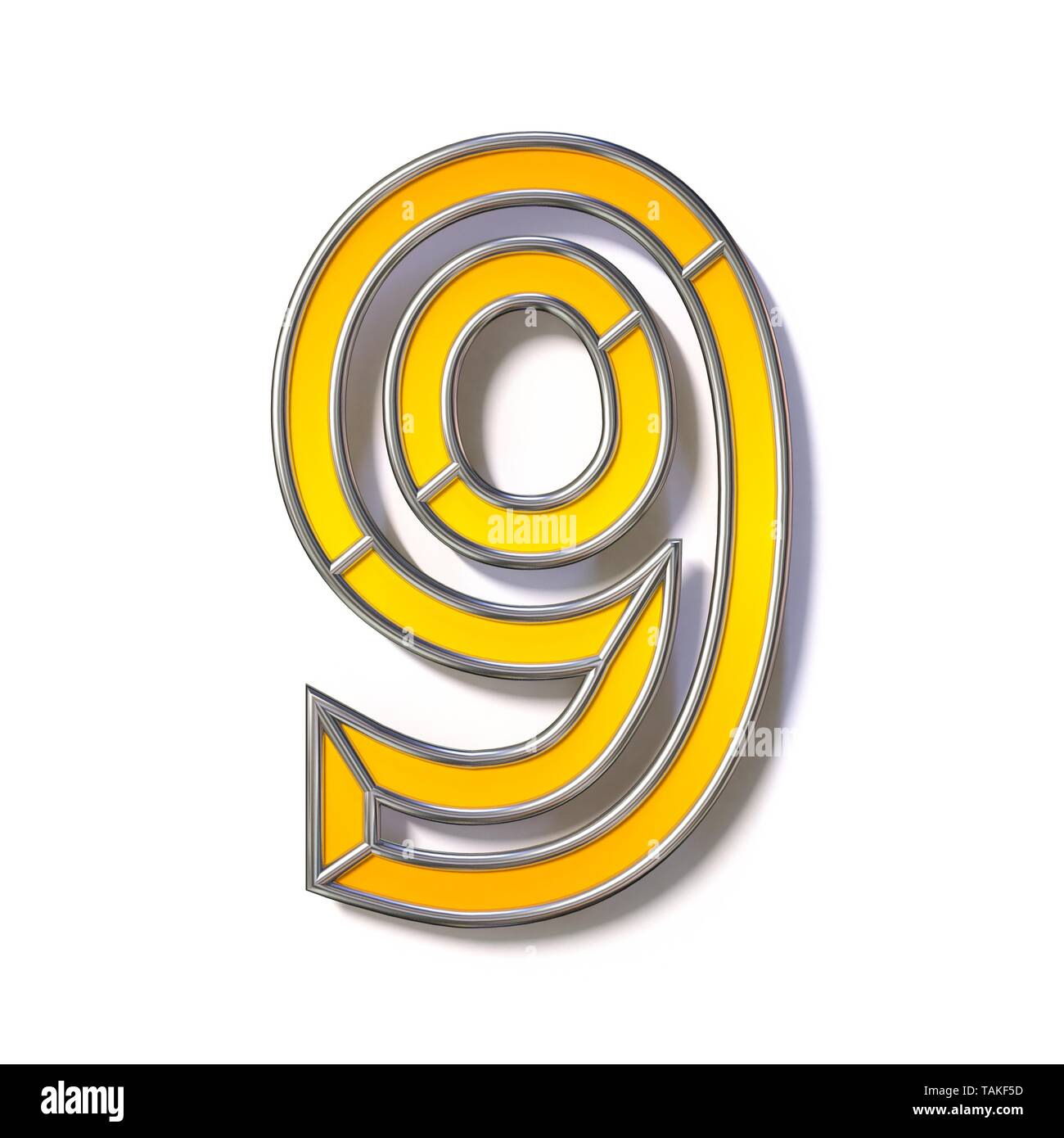 Orange metal wire font Number 9 NINE 3D rendering illustration isolated ...