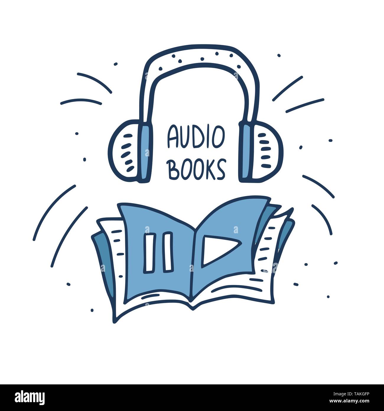 Audiobooks concept. Emblem of audio book symbols with lettering. Vector ...