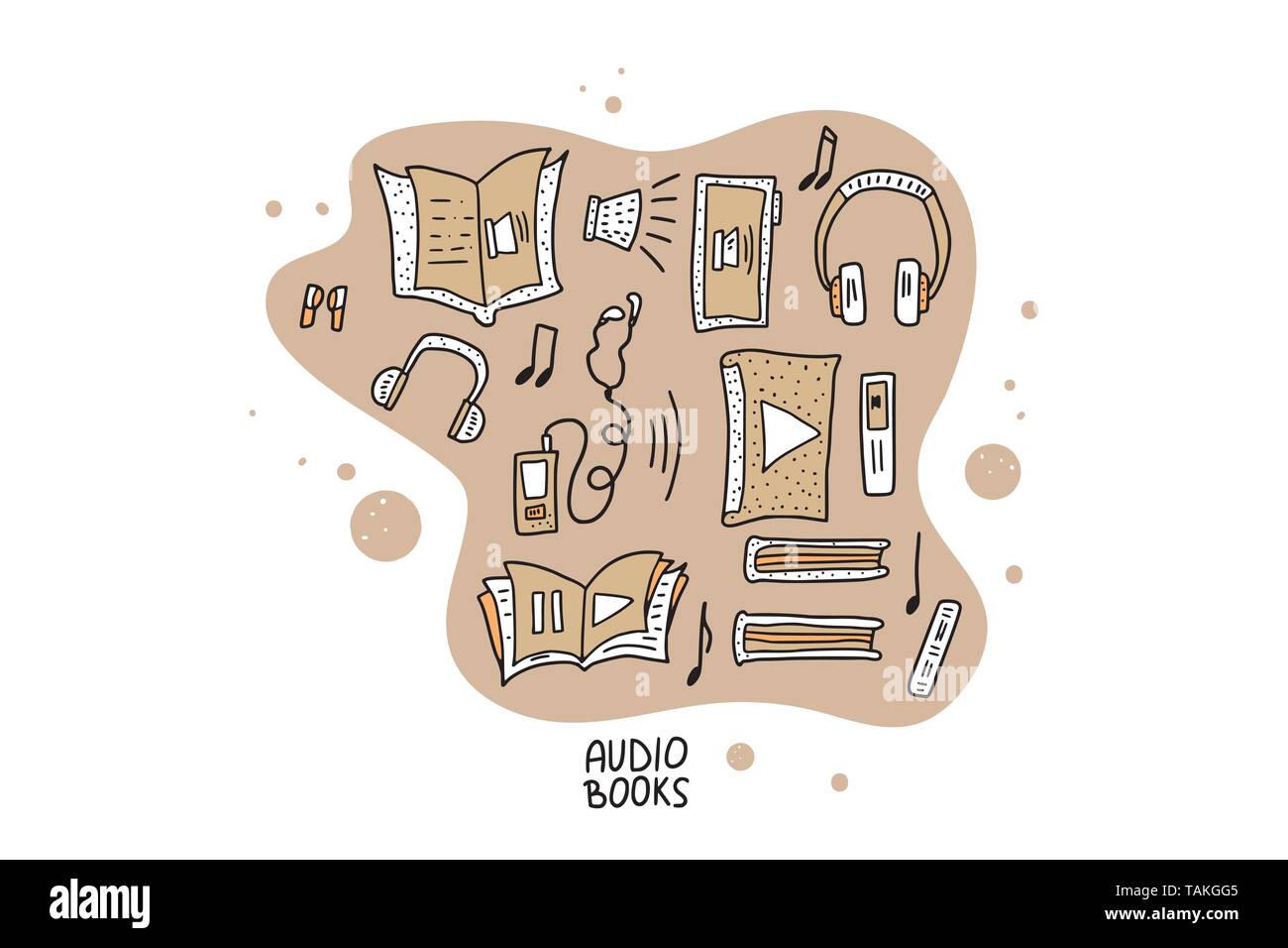 Audiobooks concept. Set of audio book symbols with lettering. Vector ...