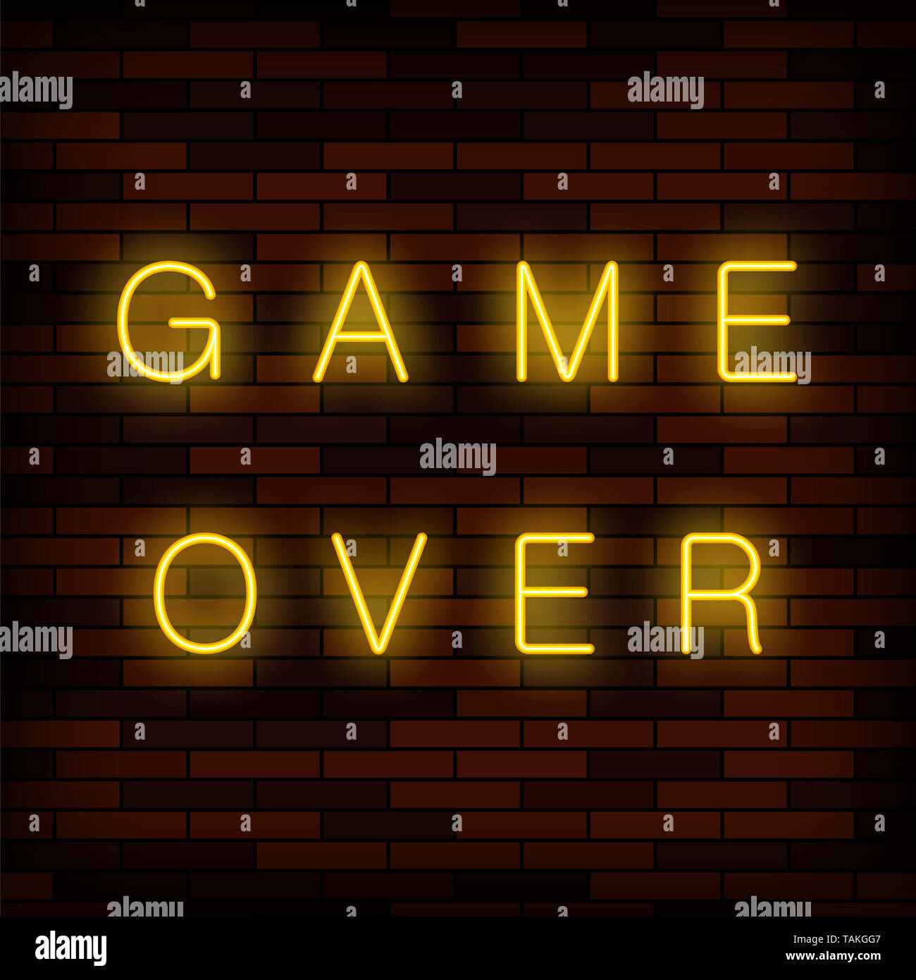Glass Neon Game Over Sign on Solid Red Brick Wall Background. Gaming ...