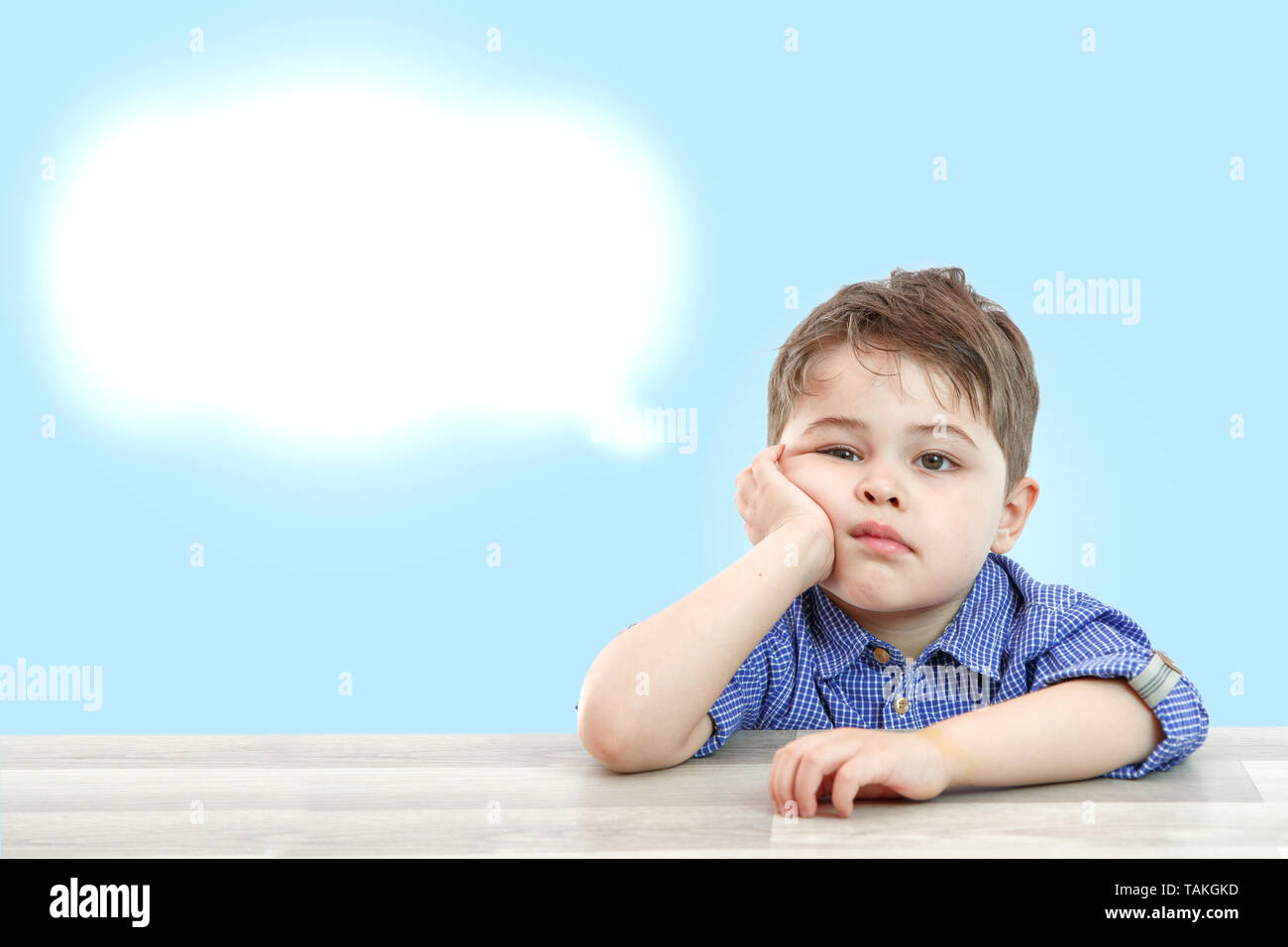 little cute boy and his cloud of thoughts on isolated background Stock ...
