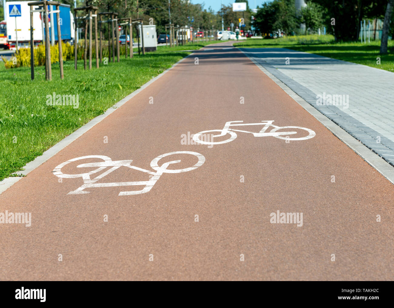 Bicycle path in the middle of the city Stock Photo - Alamy