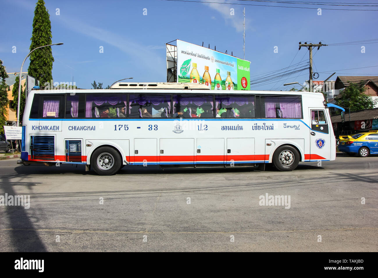 Chiangmai, Thailand - October 23 2012: Esarn tour company bus route ...