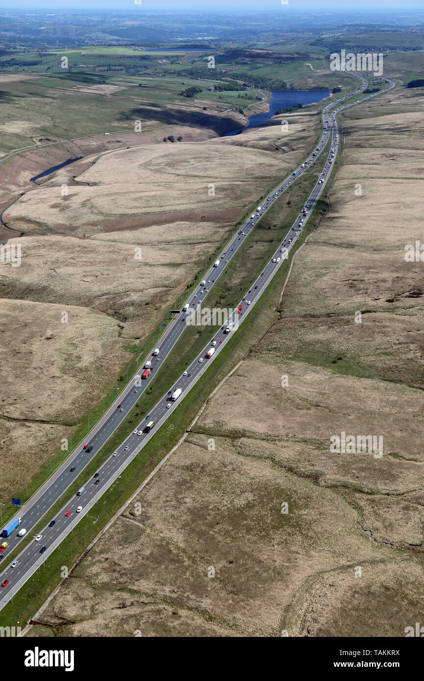 aerial view of the M62 motorway looking east from junction 22 near ...