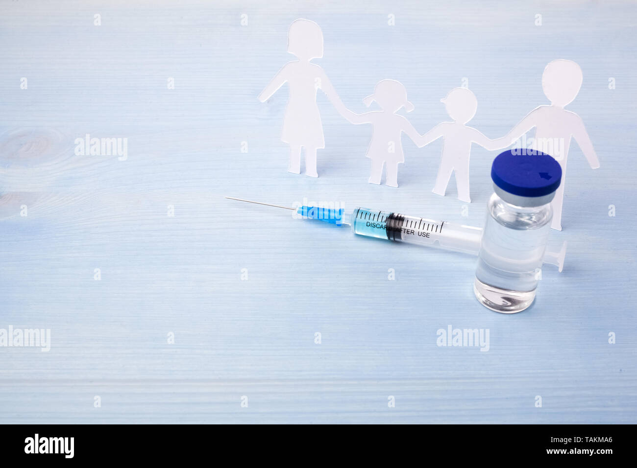 Family immunization concept. Flu vaccine for children. Blue background ...