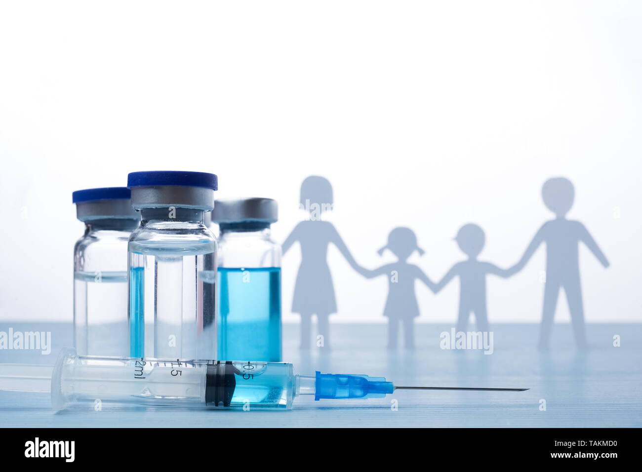 Family immunization concept. Flu vaccine for children. Light background ...