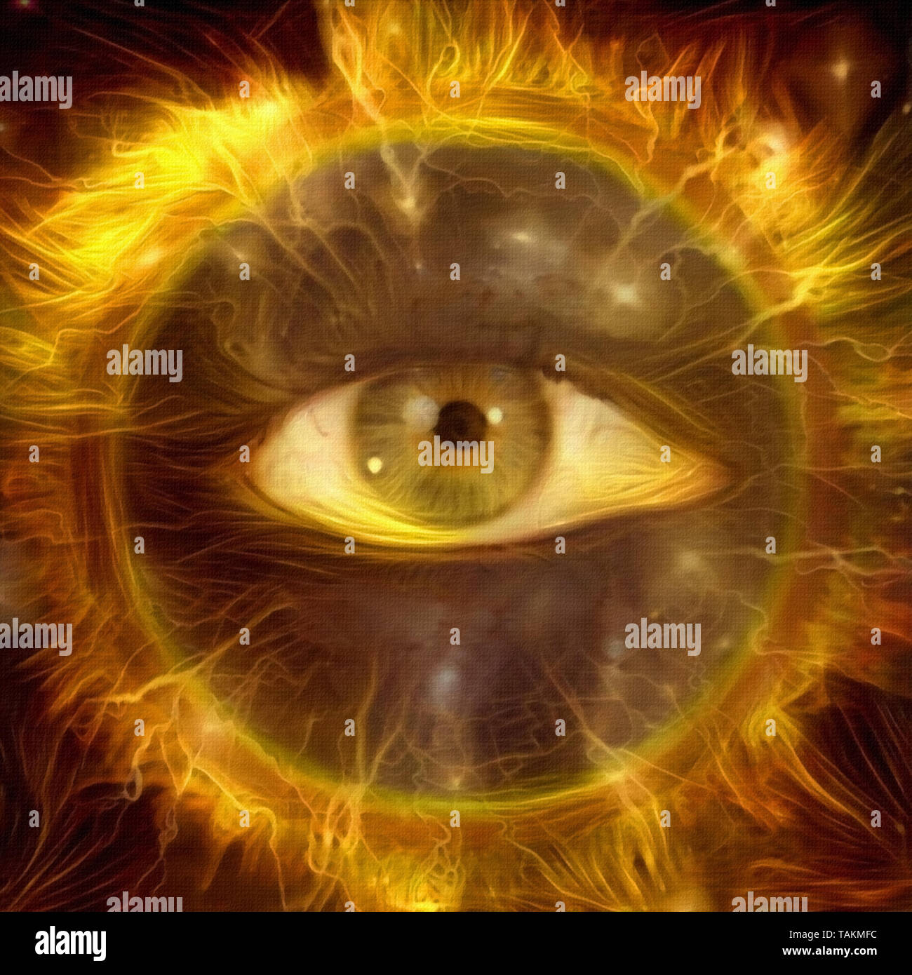 Abstract painting. Eye in circle of fire Stock Photo - Alamy