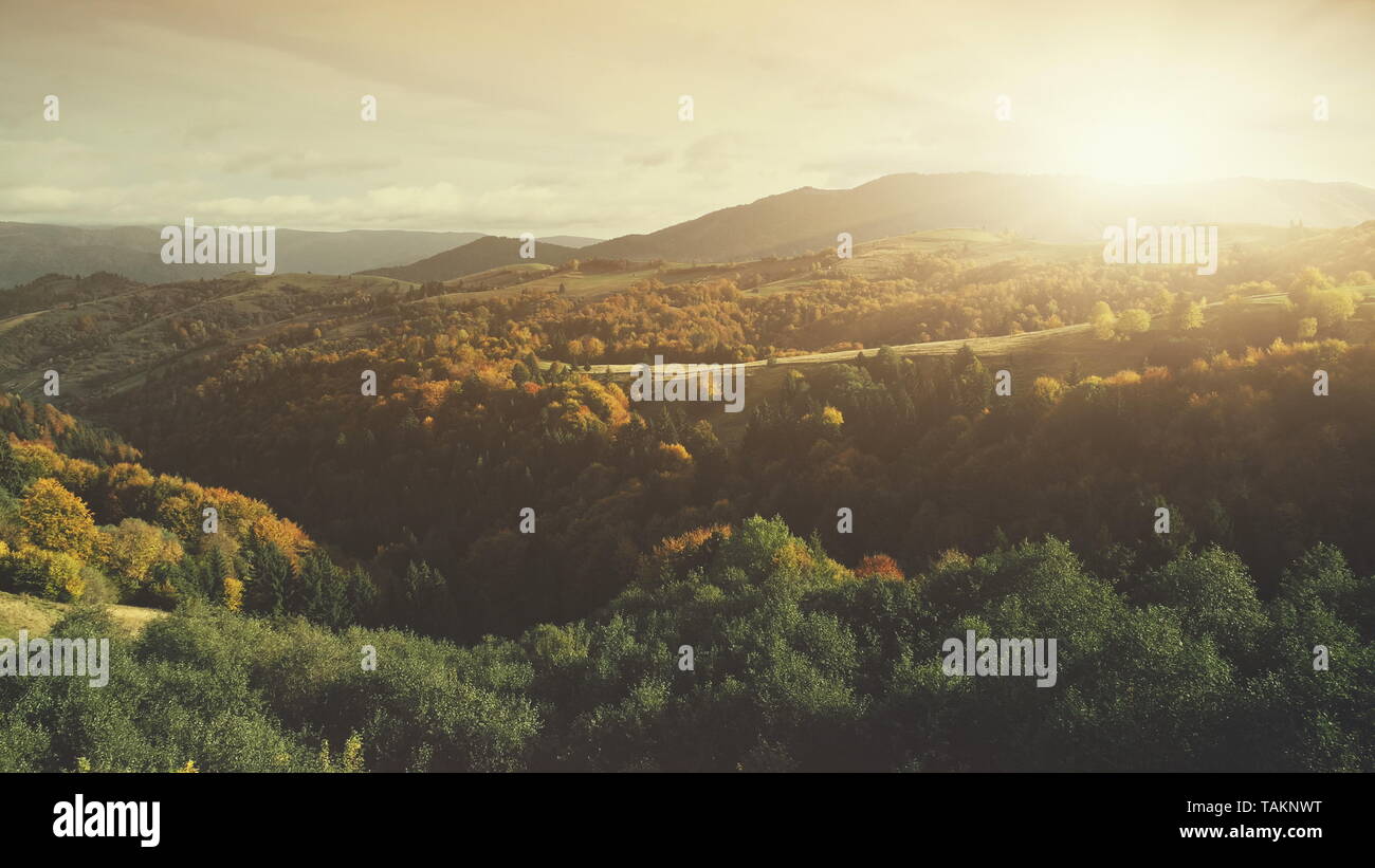 Epic Autumn Mountain Surface Scenery Aerial View. Panoramic Wild Nature ...