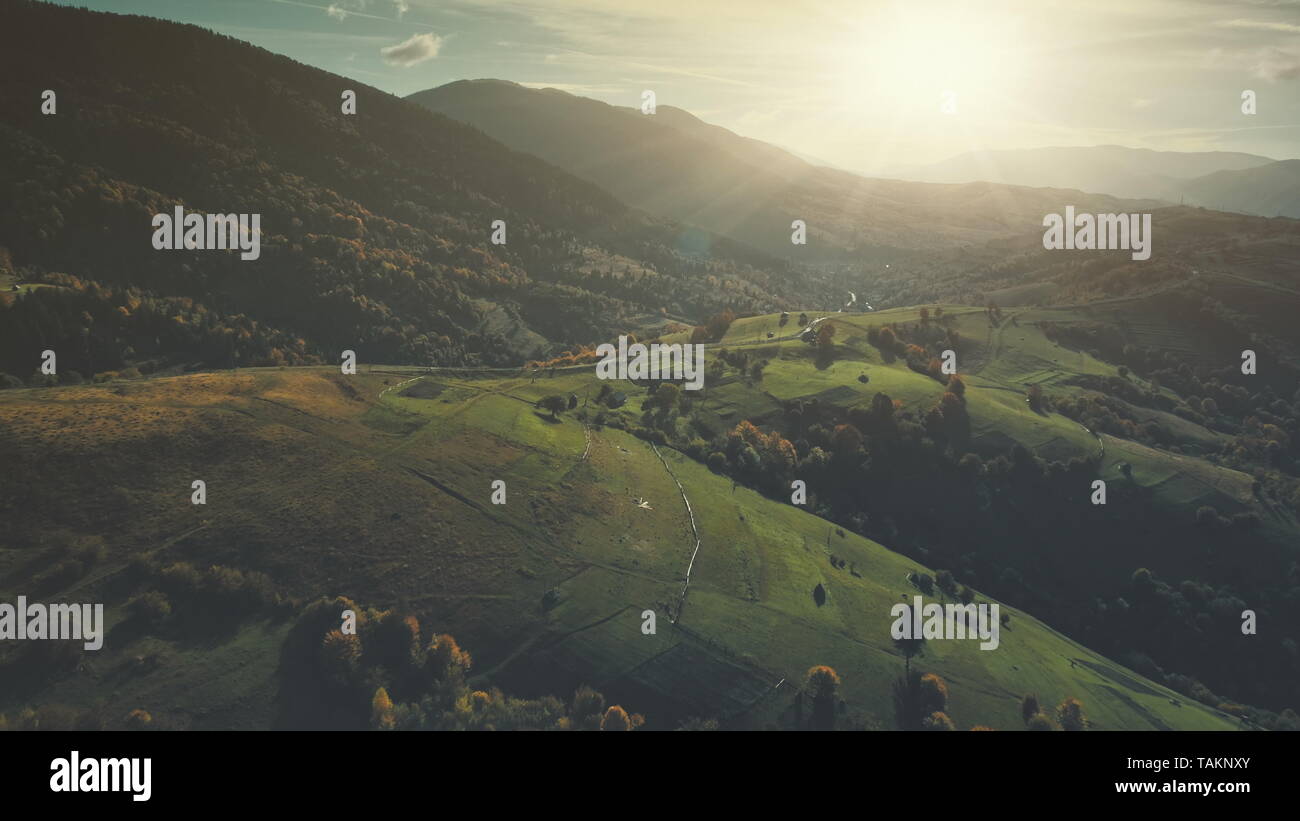 Majestic Mountain Wild Forest Slope Aerial View. Hill Surface with Long ...