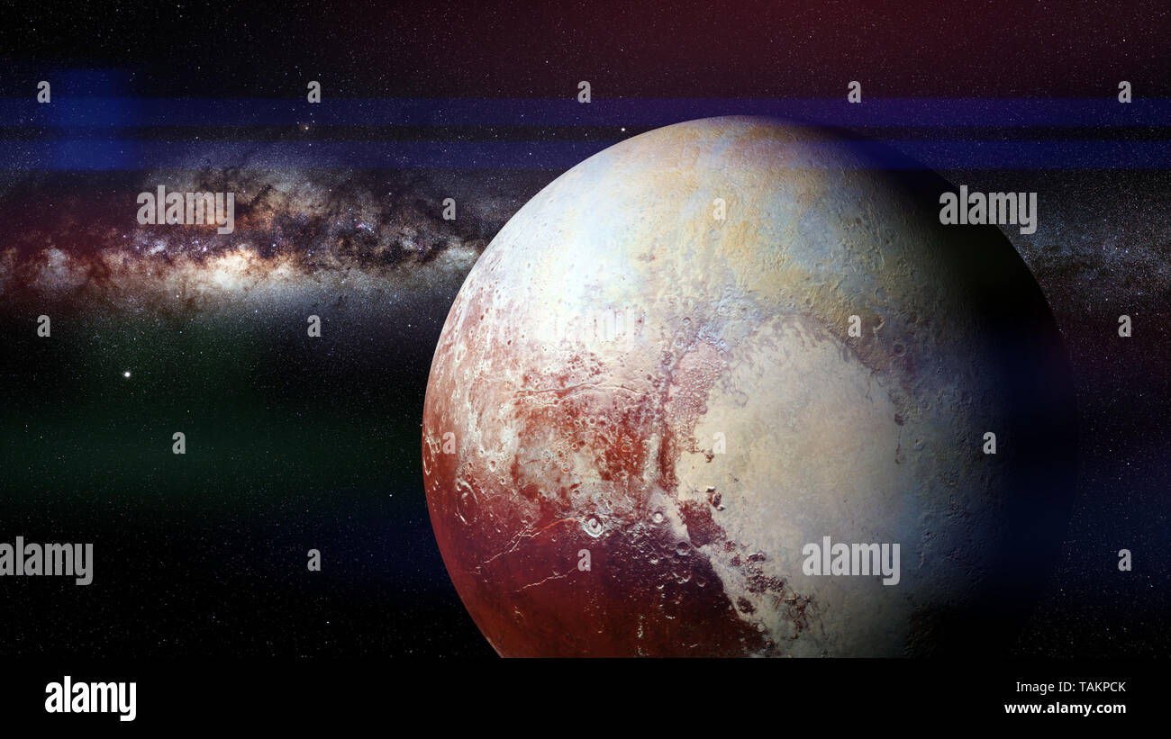 dwarf planet Pluto lit by the stars (3d rendering, elements of this ...