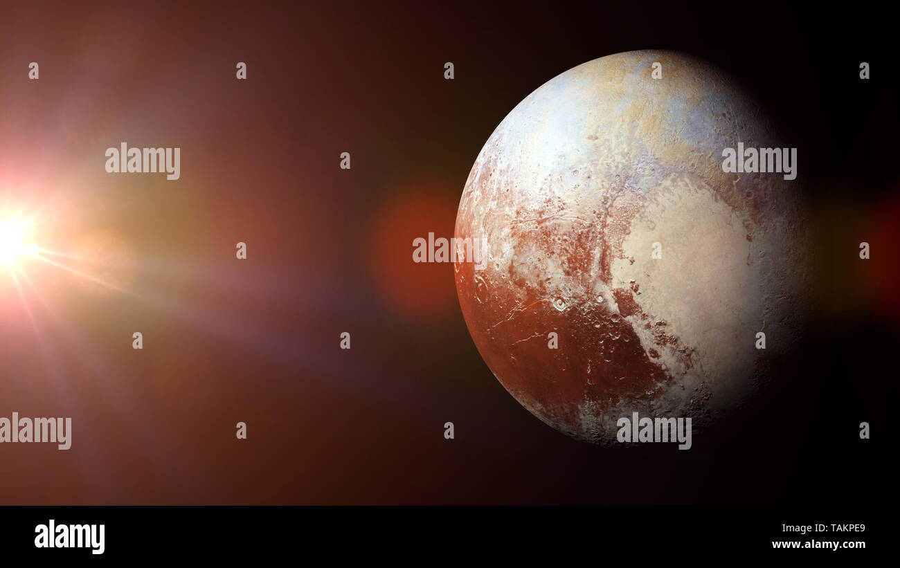 dwarf planet Pluto and the Sun, 3d illustration elements of this image ...