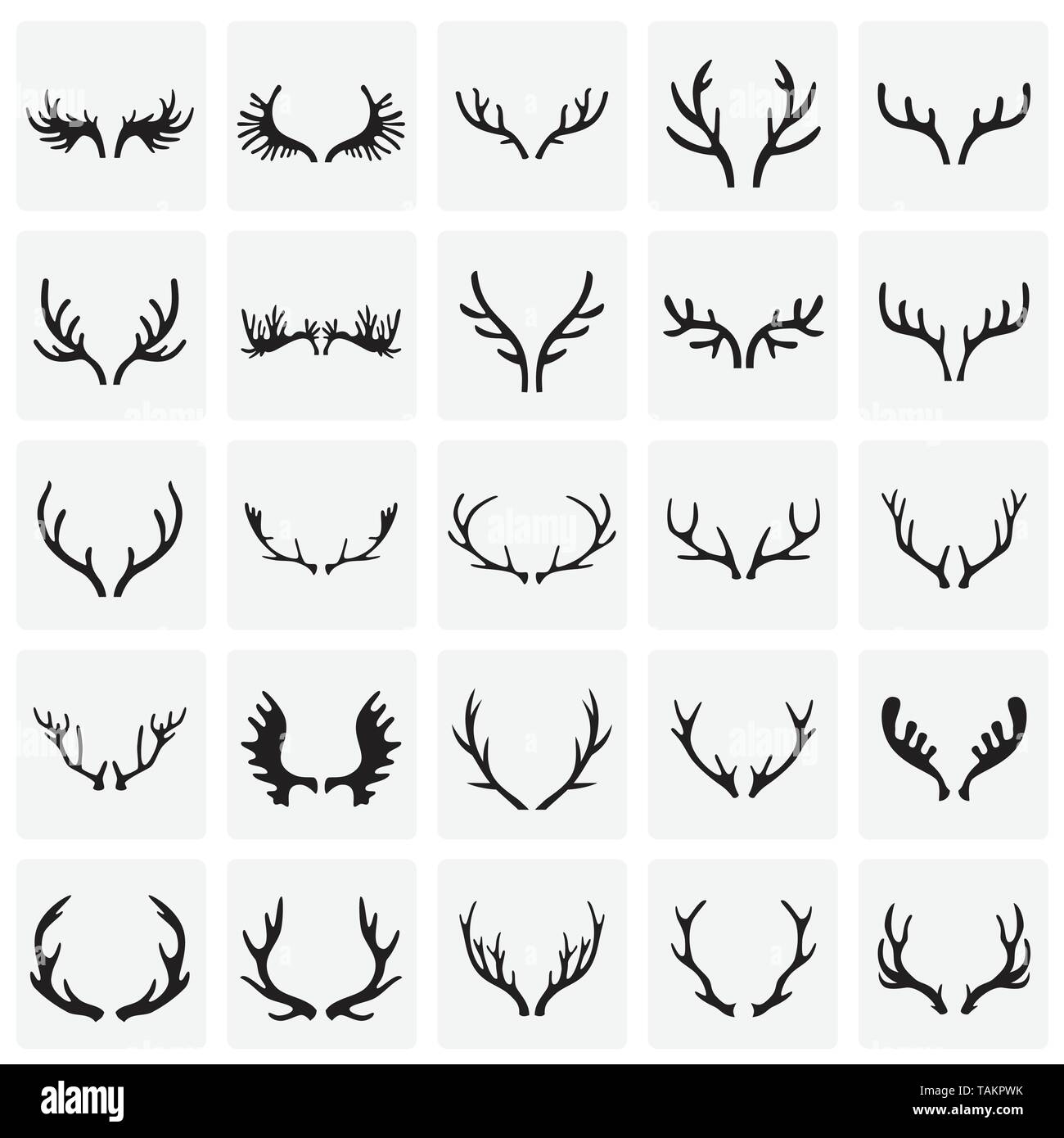 Animal Horns icons set on squares background for graphic and web design ...