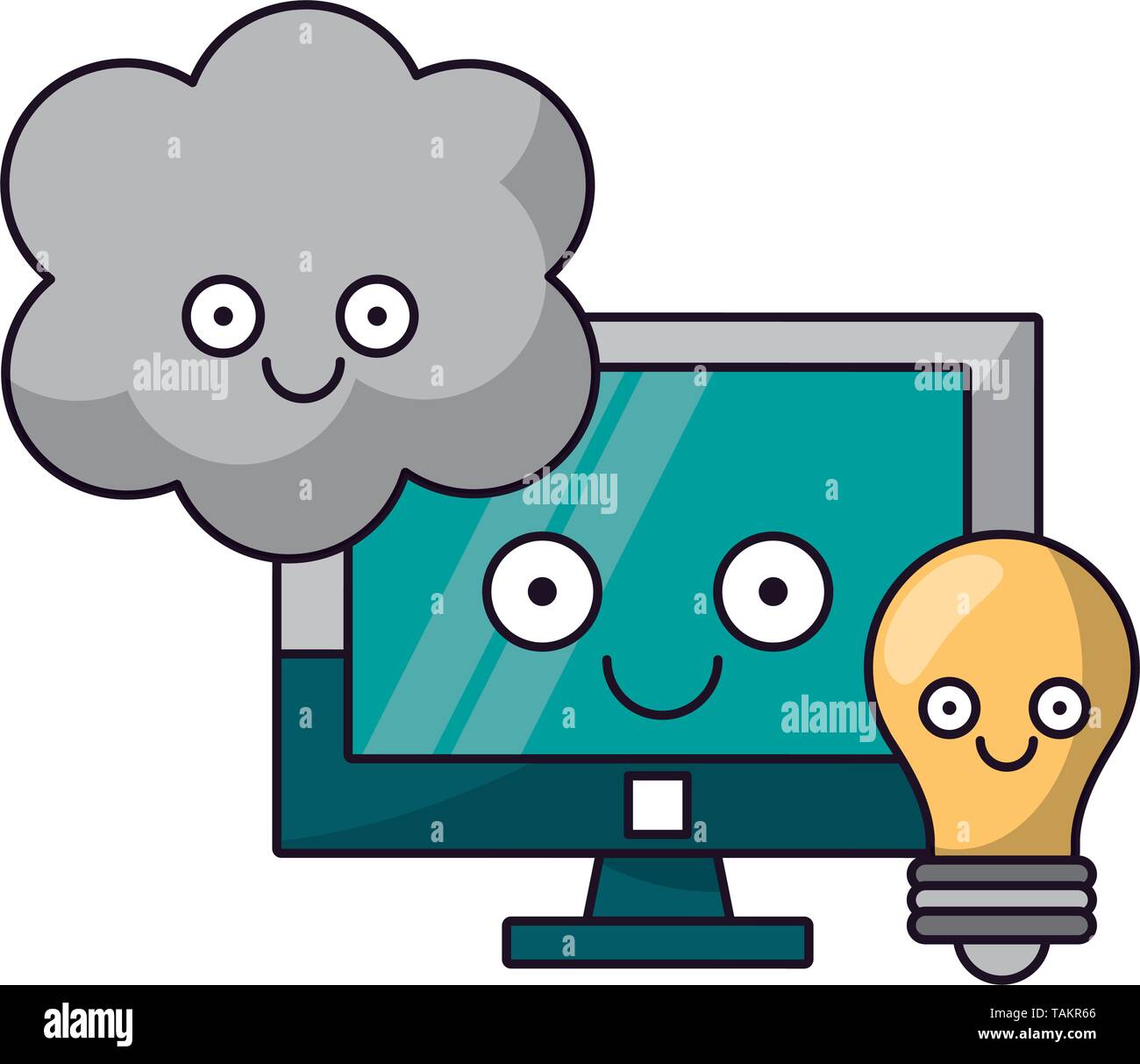 Computer and light bulb with cloud computing vector illustration Stock ...