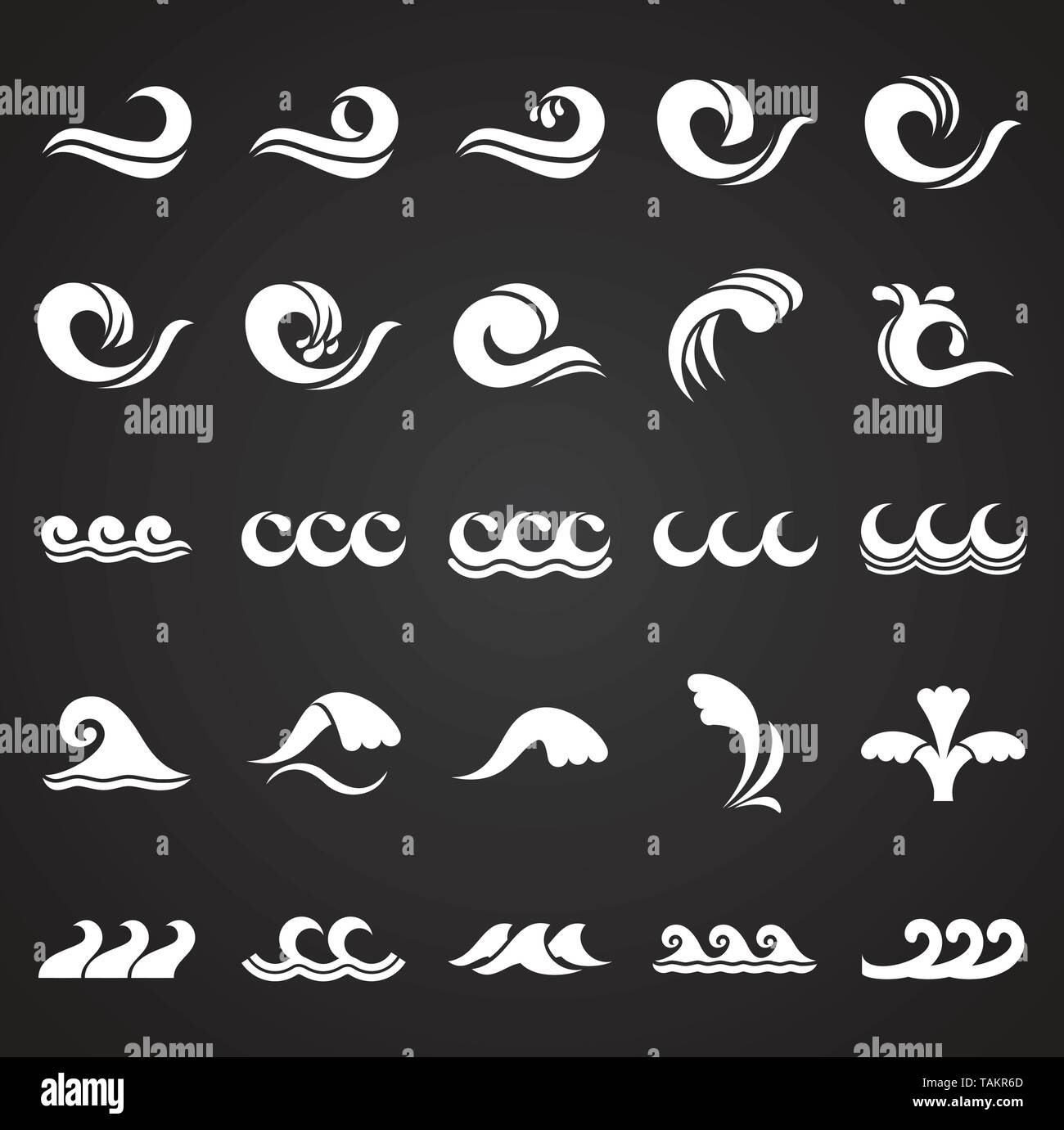 Waves icons set on black background for graphic and web design. Simple ...