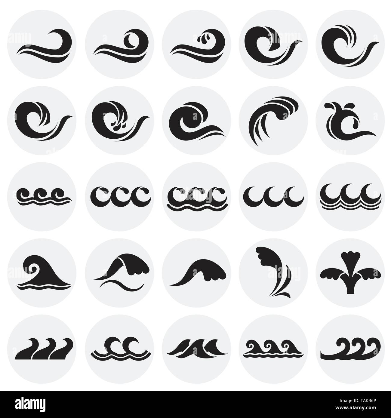 Waves icons set on circles background for graphic and web design ...
