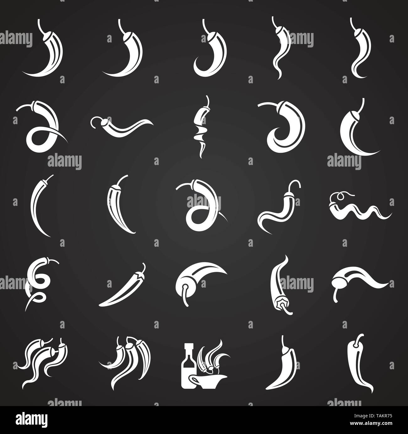 Red Hot pepper icons set on black background for graphic and web design ...