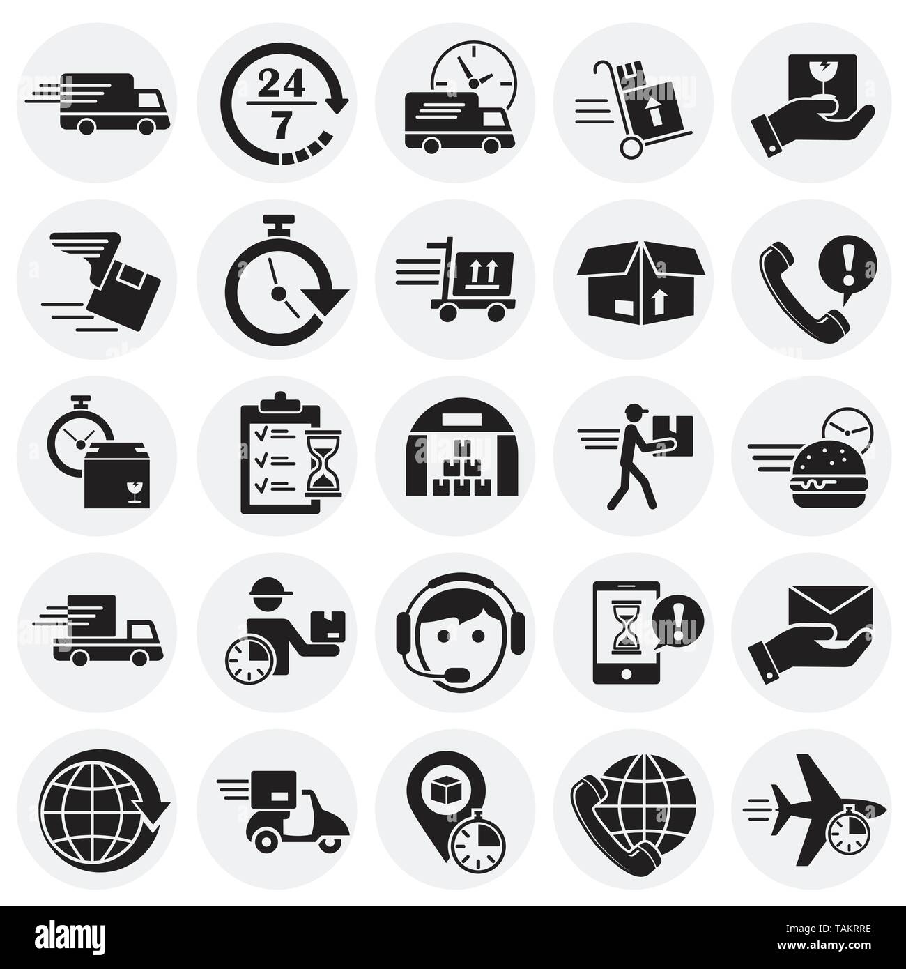 Delivery related icons set on circles background for graphic and web ...