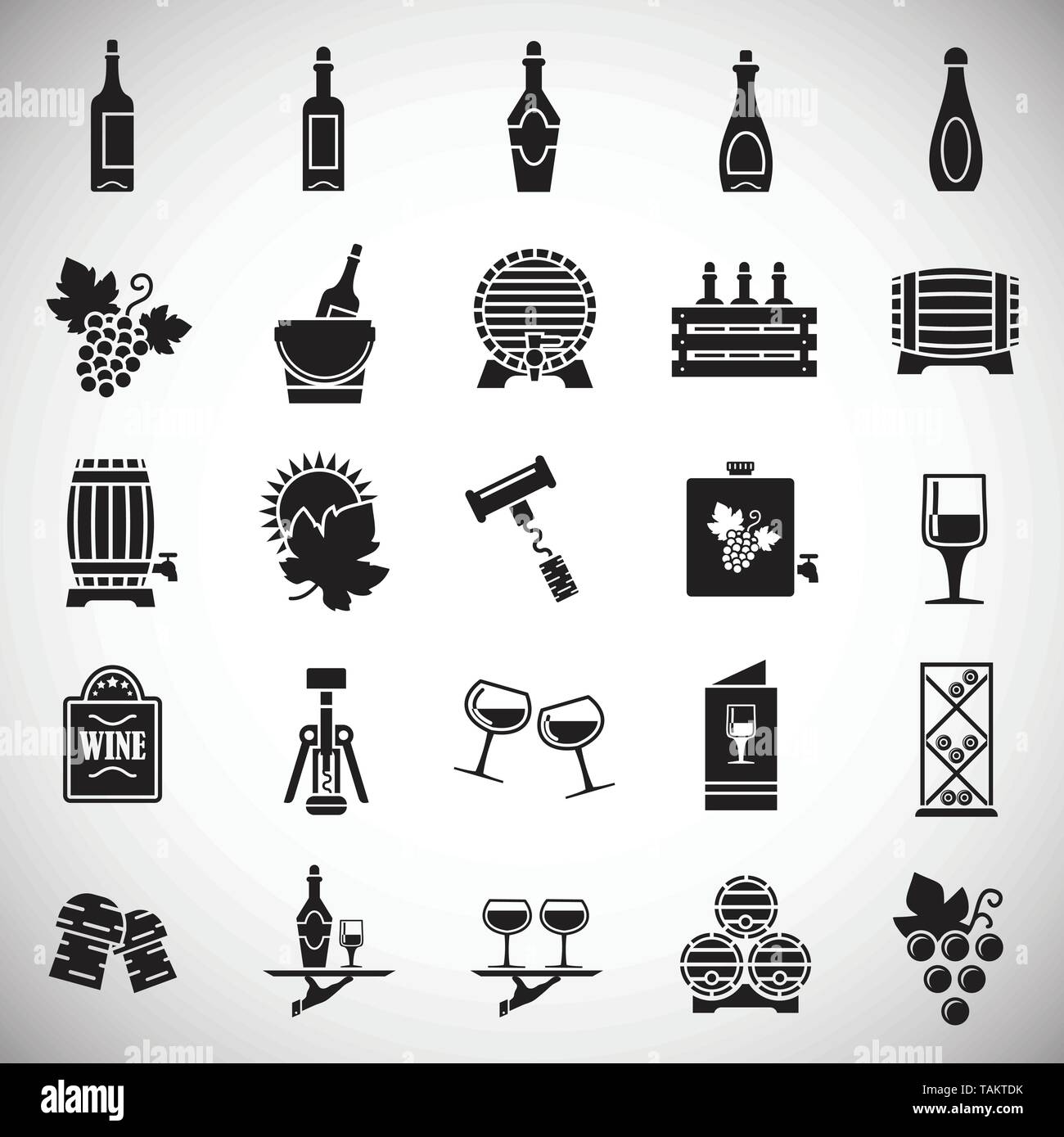Wine related icons set on white background for graphic and web design ...