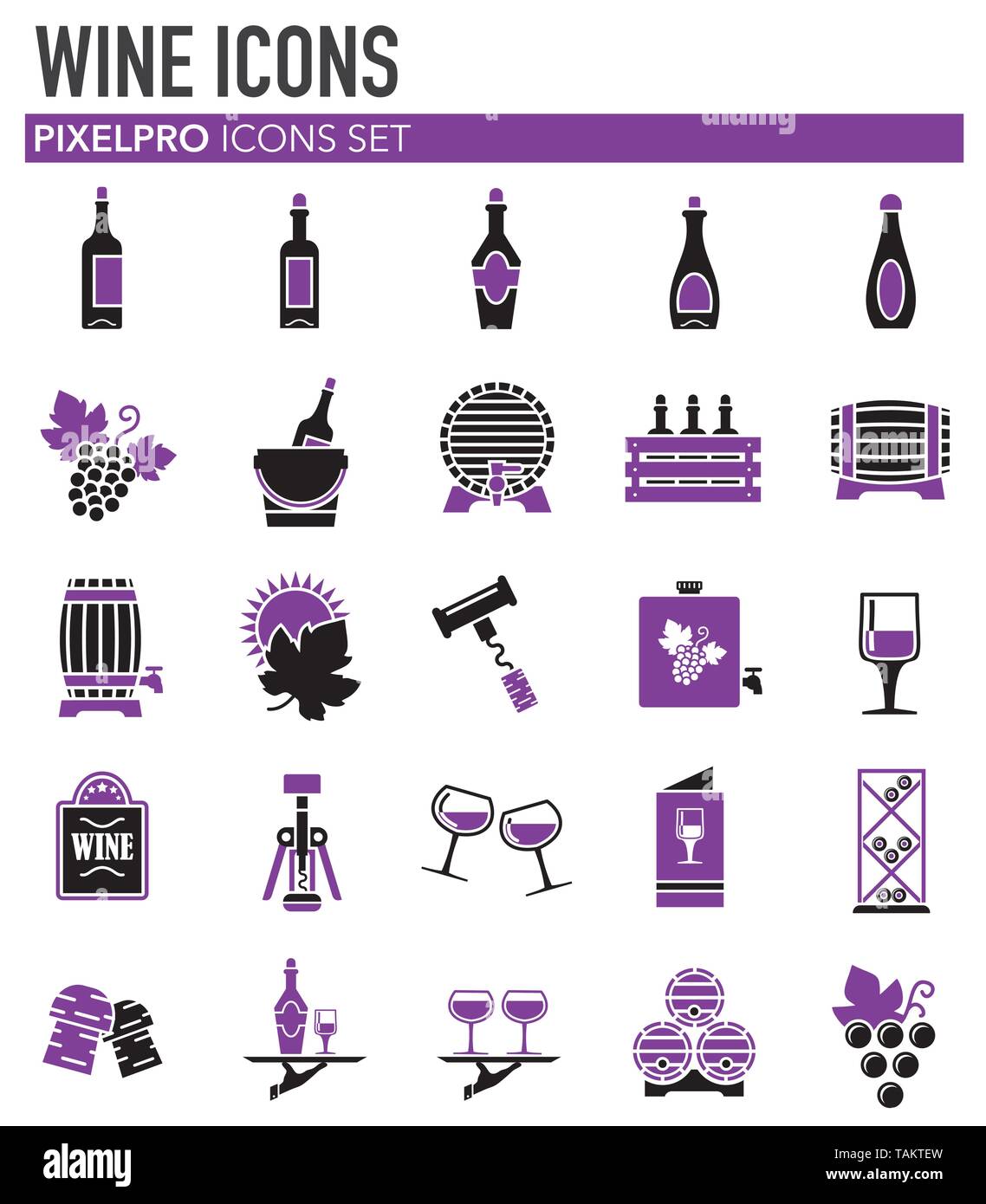 Wine related icons set on white background for graphic and web design ...