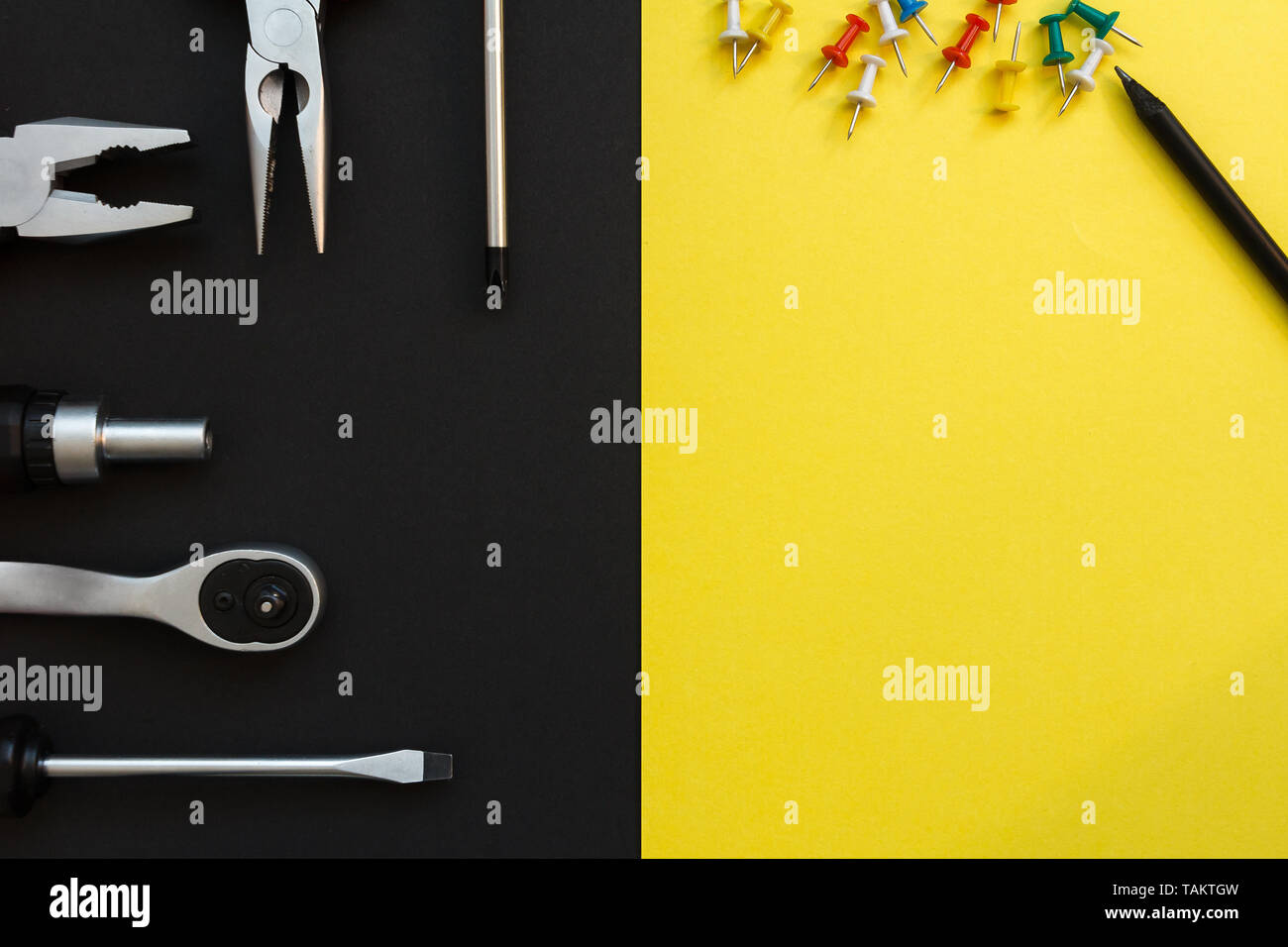 Flat Lay Composition With Different Construction Tools on Black and ...