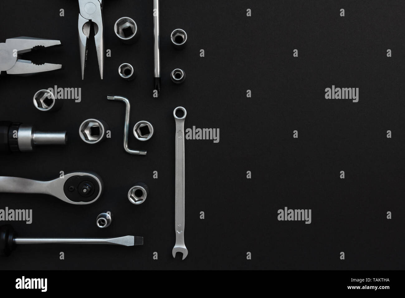 Flat Lay Composition With Different Construction Tools on Black and ...