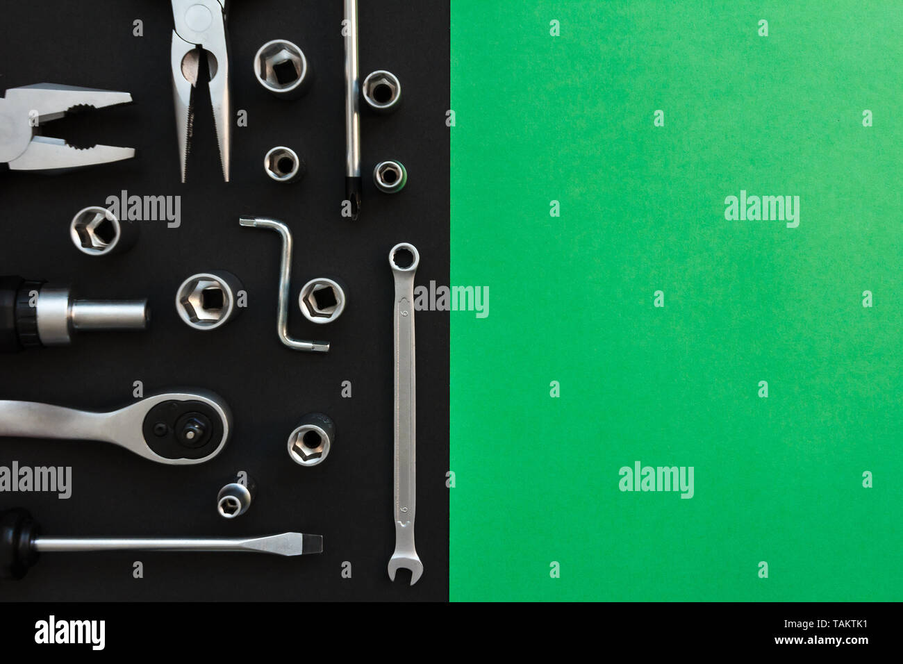 Flat Lay Composition With Different Construction Tools on Black and ...