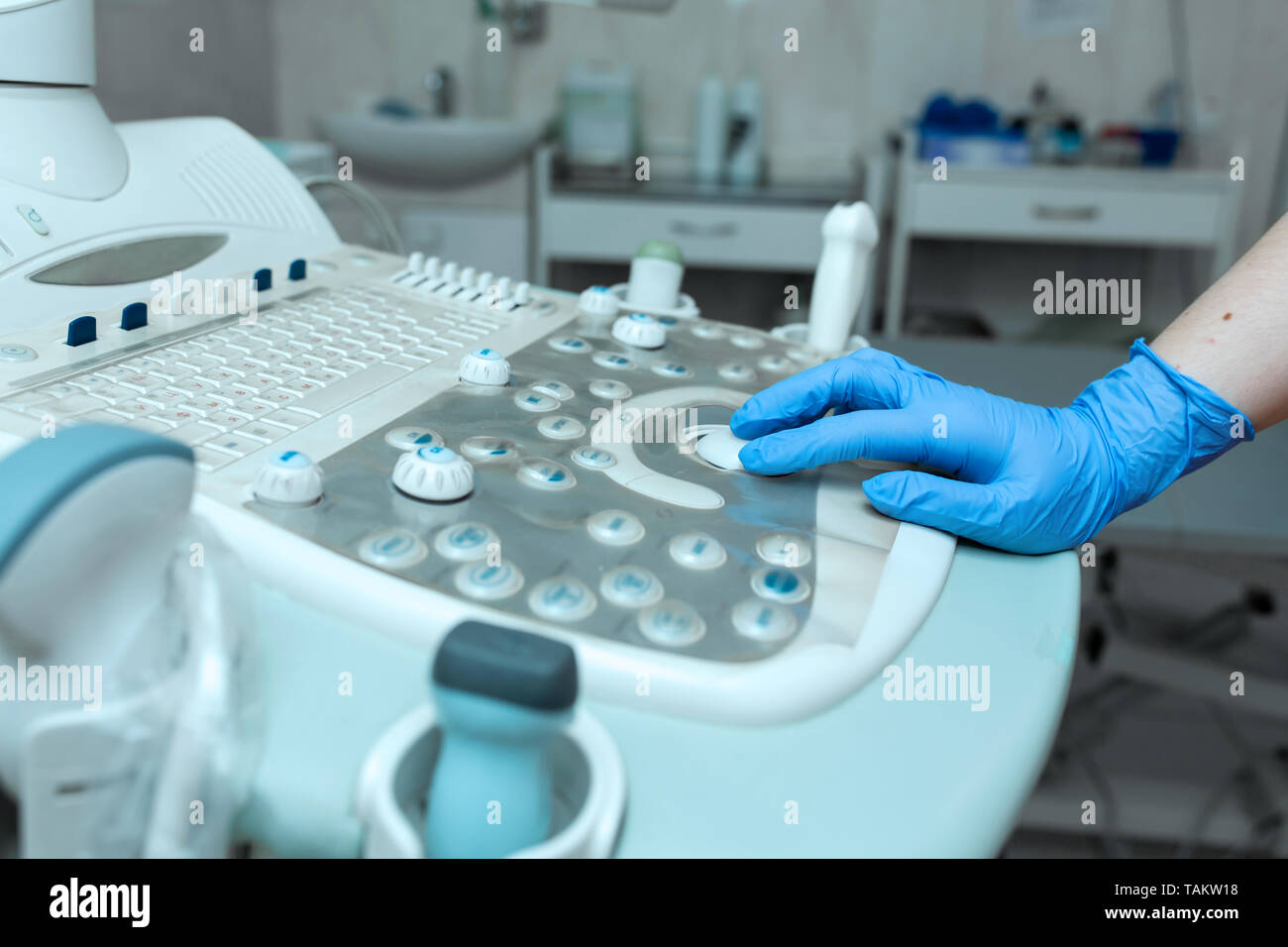 Medical equipment background, close-up ultrasound device Stock Photo ...
