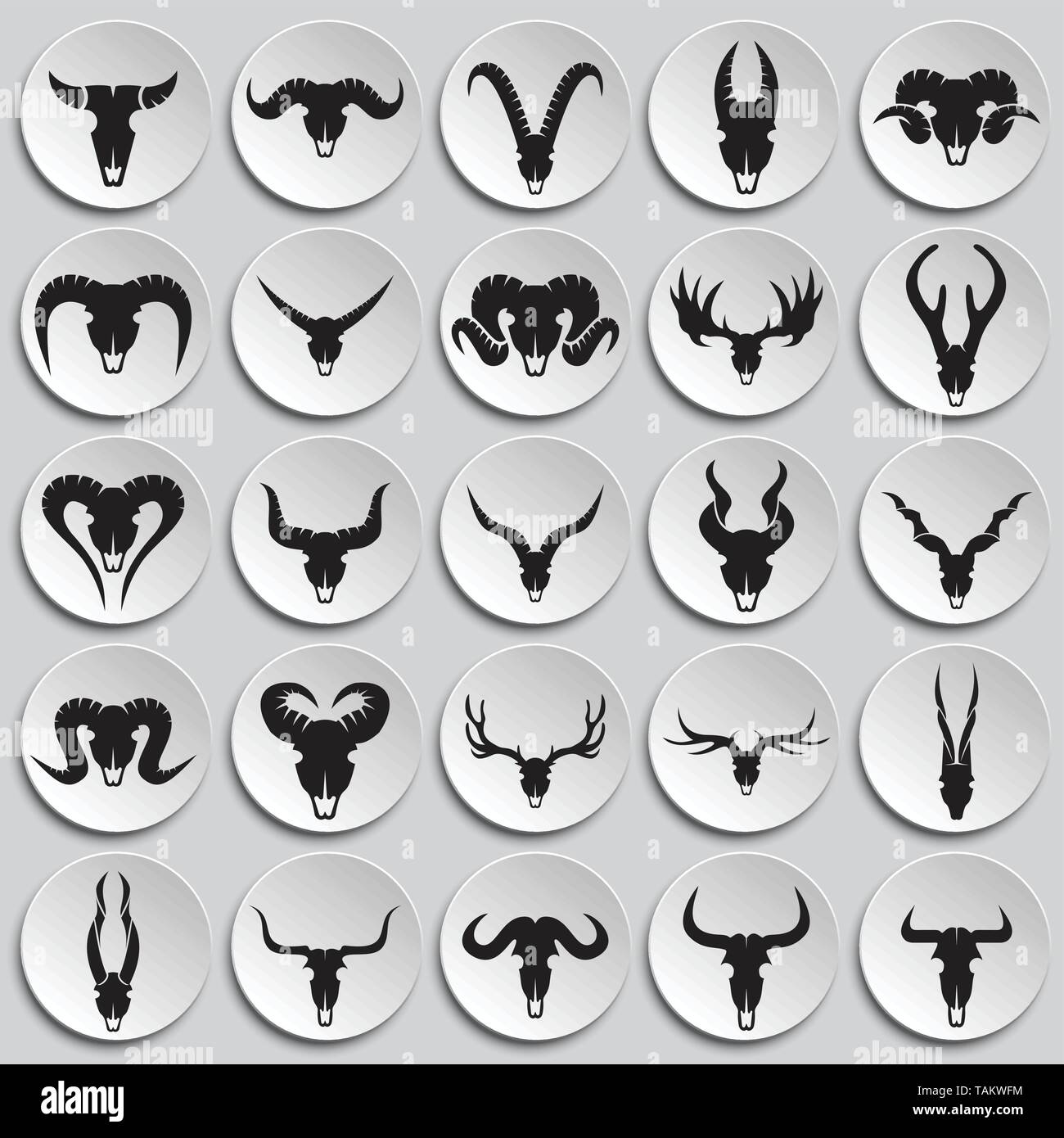 Animal skull icons set on plates background for graphic and web design ...