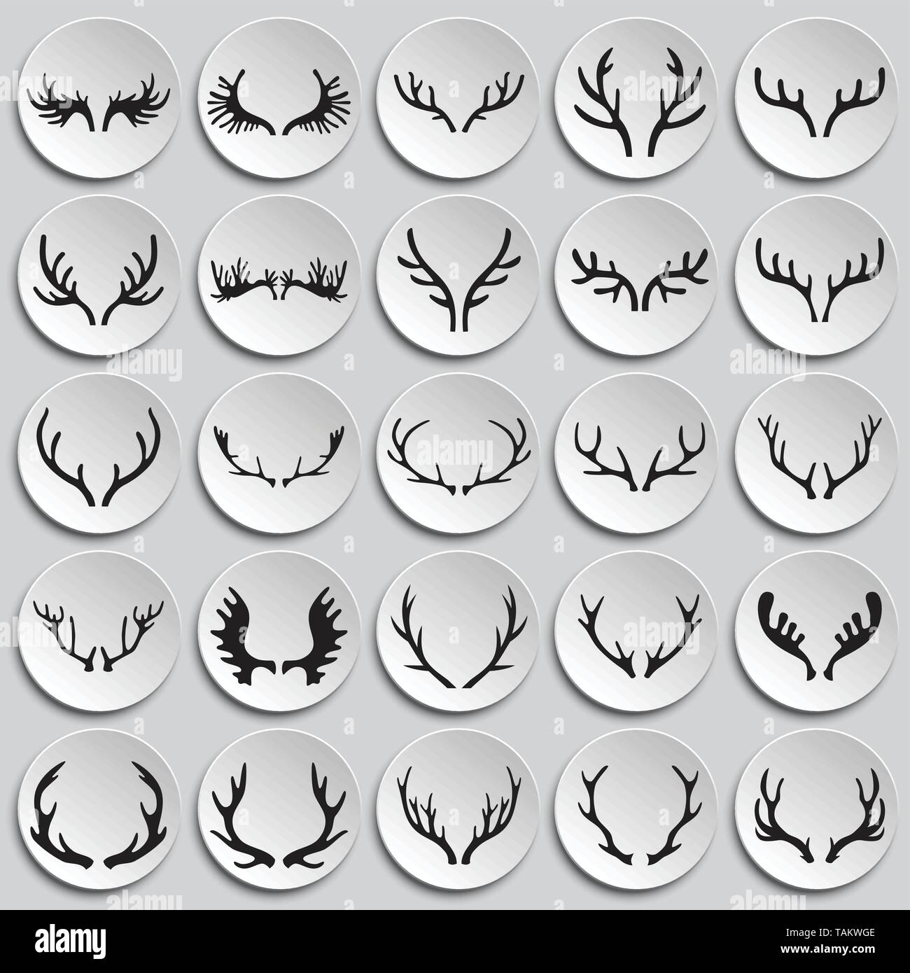 Animal Horns icons set on plates background for graphic and web design ...