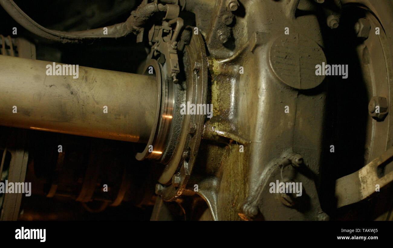 Metal train engine close up. Part of train body close up. Production of ...