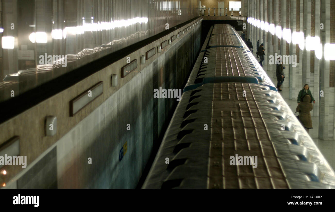14.01.2016 - Kyiv, Ukraine Top view of subway train arriving at ...