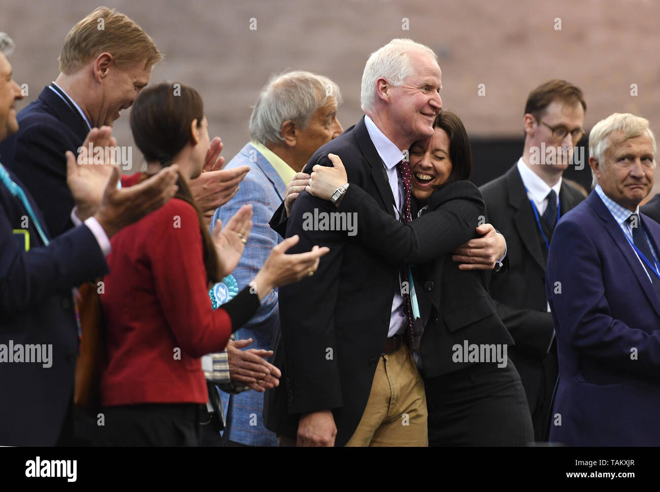 Brexit Party's Matthew Patten celebrates with Anna Bailey after being ...