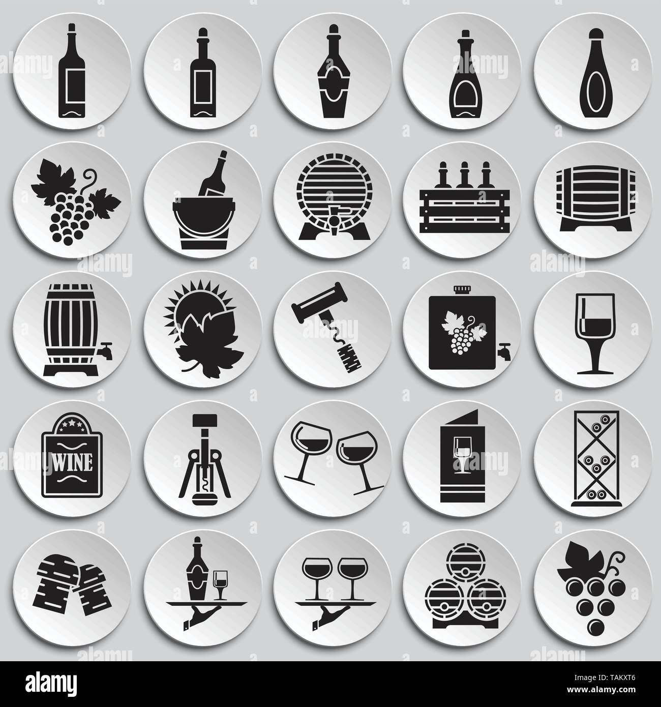 Wine related icons set on plates background for graphic and web design ...