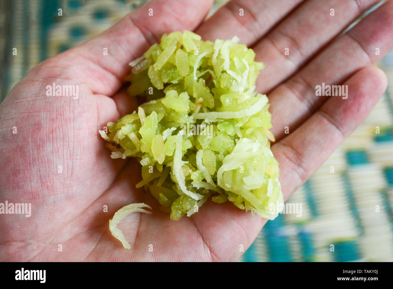 Rice green sweet pounded unripe rice flakes cereal with coconut and ...