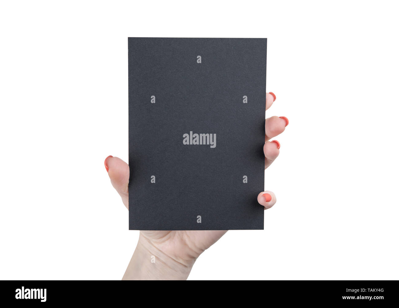 A woman holding black booklet. Identity template Stock Photo - Alamy